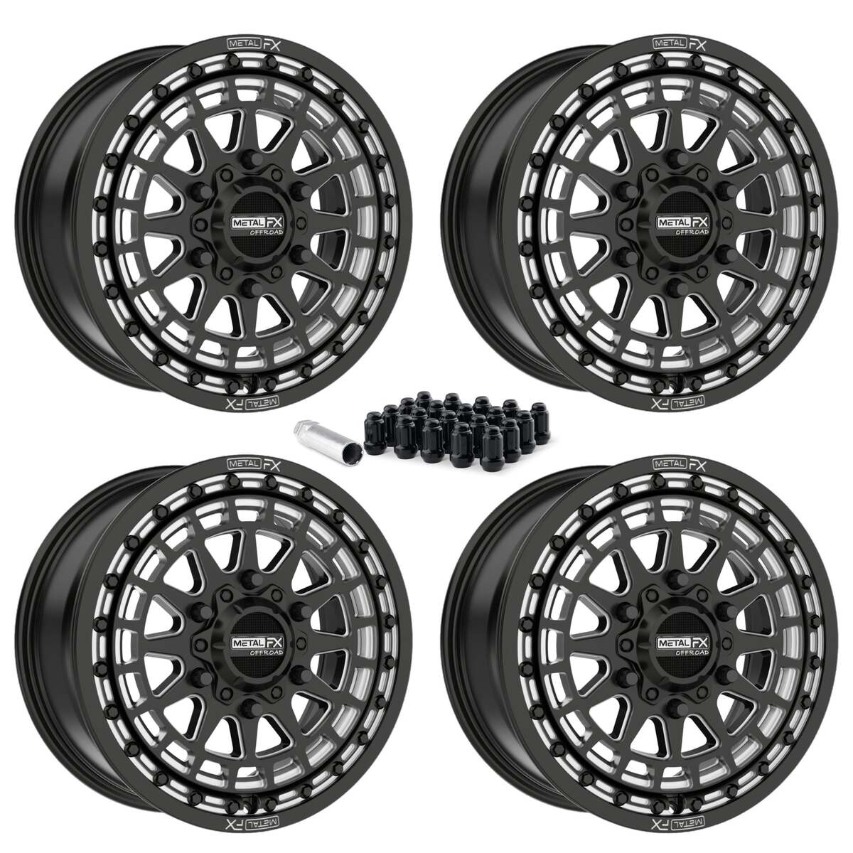 MetalFX Outlaw 6R UTV Beadlock Wheel Kit - Satin Black Contrast Cut